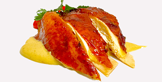 Roast yellow chicken with chicken essence corn puree